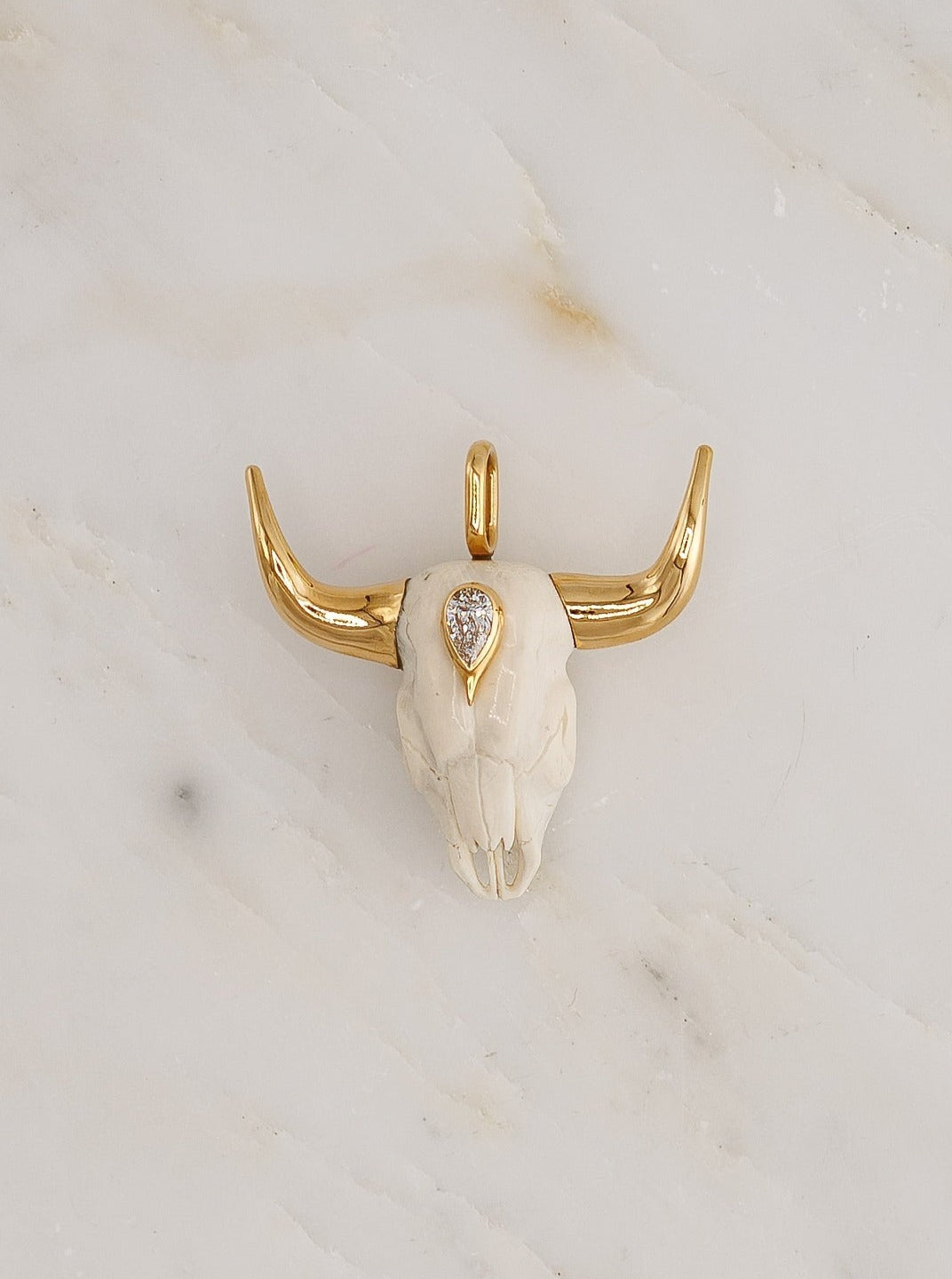 Hand Carved Bull Pendant with Diamond – ELI